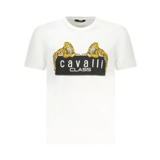 Cavalli Homme, Tops, Blanc, Taille: L Leopard Print Crew Neck T-shirt