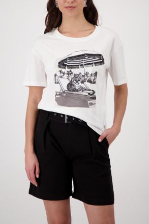 Monari T-Shirt MONARI, Damen, Gr. 44, wei&szlig; (ecru), Web, Obermaterial: 50% Baumwolle, 50% Modal, unifarben, regular fit taillenbedeckt, Rundhals, eingesetzt a