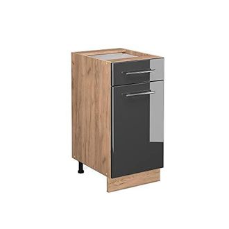 Vicco Meuble Cuisine Fame-Line, Anthracite Haute Brillance/Ch&ecirc;ne de Force dor&eacute;, 40 cm sans Plan de Travail