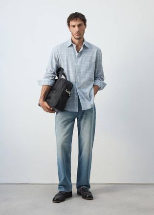 Mango Chemise seersucker textur&eacute;e &agrave; carreaux bleu - Homme - XXL - MANGO MAN