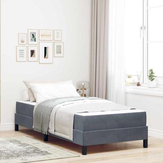 vidaXL Boxspringbett mit Matratze Dunkelgrau 90 x 200 cm Samt Vidaxl