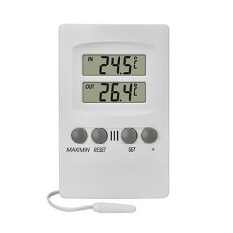 TFA Dostmann Digitales Innen-Außen-Thermometer, 30.1024, mit wasserdichter Kabelfühler, mit Alarm, weiss,(L) 70 x (B) 20 (70) x (H) 110 mm