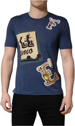Dolce & Gabbana Homme, Tops, Bleu, Taille: S T-Shirt &agrave; Manches Courtes et Col Rond