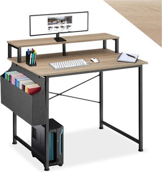 TecTake Computertisch mit Ablage Schreibtisch Zubeh&ouml;r, B&uuml;rotisch mit Monitorst&auml;nder, Gaming Tisch, Laptoptisch f&uuml;r Home Office, 85,5 x 46,5 x 140 cm - Industr
