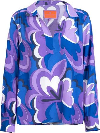 Lieblingsst&uuml;ck V-Ausschnitt Bluse mit Puff&auml;rmeln - - Blouses & Shirts - Damen - Blau - XL