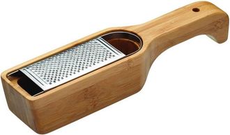 KitchenCraft World of Flavours Käsereibe mit Auffangbehälter, Rahmen aus Bambusholz, Edelstahlreibe, 27,5 cm x 6 cm x 5 cm