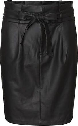 Vero Moda Vmeva HR Paper Coated SKT GA Petite Noos Jupe en polyur&eacute;thane pour Femme, Noir/OOP : Enduit, L Petite