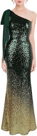 Angel Fashions Femme Asymetrique Ruban Sequin Progressive Mermaid Robe Longue (M, Or Vert)