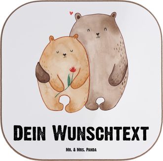 Mr. & Mrs. Panda Personalisierter Untersetzer Bären Liebe - Personalisierte Geschenke, Hochzeitstag, Bierdeckel, Blume, Verknallt, Kuscheln, Bär, Kerze, Personalisiere
