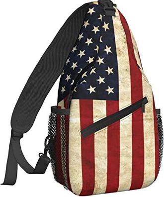 Generic Drapeau Grunge Des &Eacute;tats-Unis Sac &Agrave; Dos Bandouli&egrave;re Pratique Pochette Epaule L&eacute;ger Sac Poitrine Pour Shopping Excursion Cyclisme