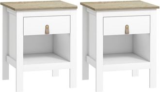 HOMCOM Homcom - Lot de 2 chevets tables de nuit - tiroir, niche - dim. 45 x 40 x 55 cm - poignée pu métal doré blanc