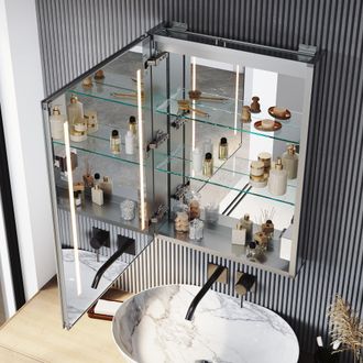 Sonni Spiegelschrank beschlagfrei mit Touch und Steckdose Spiegelschrank Bad 50 &times; 70cm LED Spiegelschrank mit Beleuchtung Aluminium