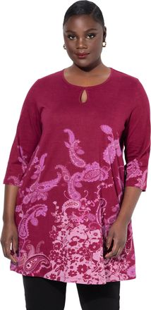 Ulla Popken Damen große Größen Übergrößen Plus Size Longshirt, Bedruckt, Rundhals, Keyhole, Langarm Mauve 50+ 836957809-50+