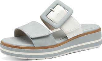 Jana Damen Pantoletten mit Schnalle Vegan, Blau (White/Sky), 38 EU
