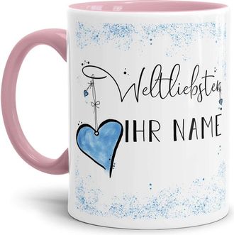 Tassendruck Tasse mit Spruch f&uuml;r den Weltliebsten -Name- Personalisierbar/Individuell/Familie/Geschenk-Idee/Innen & Henkel Rosa