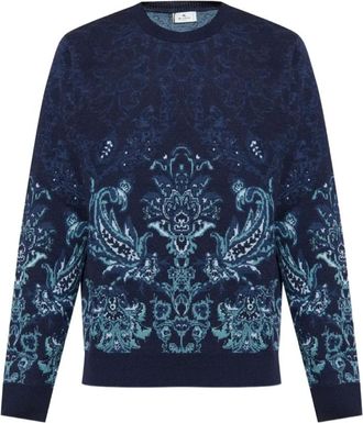 Etro Homme, Pulls, Bleu, Taille: L Pull en Tricot Jacquard Bleu Floral