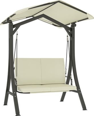 OUTSUNNY Hollywoodschaukel mit verstellbarem Sonnendach Sitzauflage, 2-Sitzer Gartenschaukel belastbar bis 220kg, UV 30+ Schaukelbank für Garten, Terrasse, 150