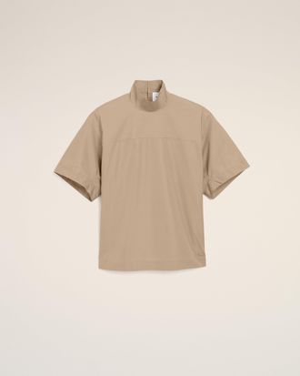 Ami Top T Beige Col Montant Boutonn&eacute; en Coton Beige Taupe - 34 - Femme