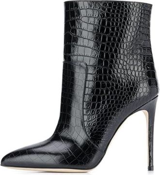 Generic Bottines à Talons Aiguilles pour Femmes Bottines Courtes Sexy à Bout Pointu et Talons Hauts Effet Croco Chaussures Habillées Confortables à Enfiler po