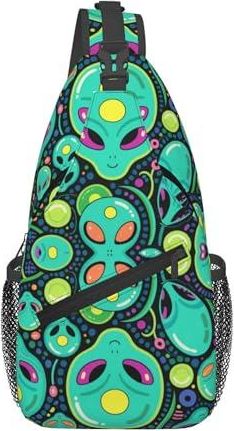 Generic R&eacute;glable Sacoche Port&eacute; &eacute;paule Visages dextraterrestres, style artistique des ann&eacute;es 90 Sac Bandouli&egrave;re Polyester Sac &agrave; Dos Militaire pour Homme &eacute;cole 