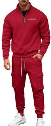 Generic Ensemble de survêtement 2 pièces avec pull à col roulé en polaire à demi-fermeture éclair pour homme, pull décontracté et élégant en tricot à col mont