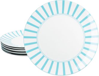 MamboCat Split t&uuml;rkis 6er Set Speiseteller I &Oslash; 27cm I Porzellan-Essteller mit Streifen f&uuml;r 6 Personen I gro&szlig;e Teller f&uuml;r Hauptmahlzeiten, zum Grillen & Co