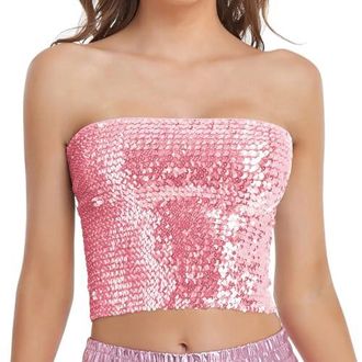 Generic Haut &agrave; paillettes arc-en-ciel pour femme - Haut tube &agrave; paillettes pour femme - Couleur unie - Tunique brillante d&eacute;contract&eacute;e - Corset scintillant - Ha