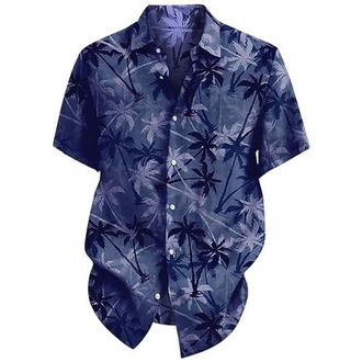 Generic Chemise d&eacute;t&eacute; haute pour homme, chemise de plage boutonn&eacute;e grande taille, chemise hawa&iuml;enne imprim&eacute;e, haut &agrave; manches courtes, haut d&eacute;contract&eacute; d&eacute;contra