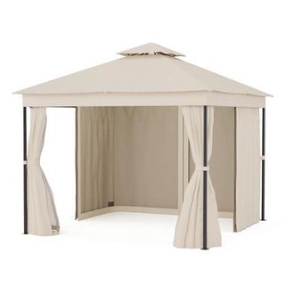 Blumfeldt Mondo Dual Tonnelle 3x3 - Double Toit & Moustiquaires, Armature Métallique Résistante, Rideaux Inclus, Tonnelle de Jardin Extérieur, Facile à Assemble
