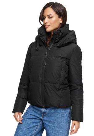 Marikoo Damen Winterjacke (XS-XXL) - gesteppt, mit Kapuze, innen Fleecefutter - N086 - Schwarz Gr&ouml;&szlig;e XXL - Gr.XXL