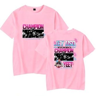 Generic Jey USO Champion T-Shirt Femme Homme Casual Mode Été Manches Courtes Tee Vêtements, rose, 3XL