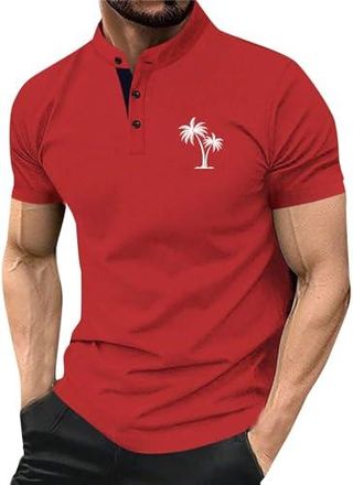 Generic Polo extensible confortable pour homme, coupe classique, style d&eacute;contract&eacute;, vintage, boutonn&eacute;, l&eacute;ger et respirant, tunique de vacances, Rouge, 3XL