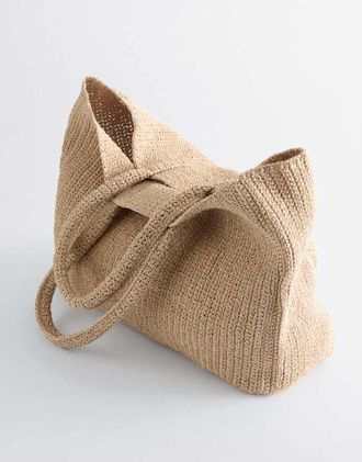 & Other Stories Eckige Tragetasche aus Stroh in Beige mit langen Henkeln-Neutral