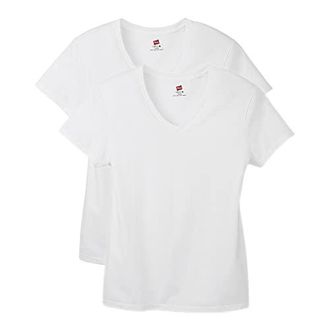 Hanes Perfect-t V-Neck T-Shirt, Cotton Short Sleeve Tee for Women, 1 Or 2 Pack, Blanc, XXL (Lot de 2) Femme