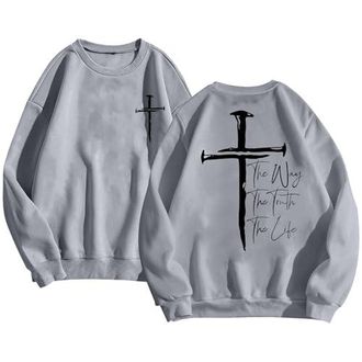 Generic Pull chr&eacute;tien pour homme surdimensionn&eacute; unisexe avec poches, imprim&eacute; lettres, religieux, manches longues, pull confortable, tendance, d&eacute;contract&eacute;, pol