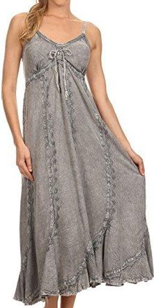 Sakkas 152105 - Allie Stonewashed brodé réglable Spaghetti Robe Longue Sangles - Gris - L/XL