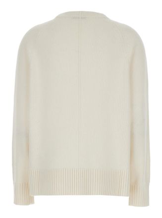 Max Mara Womens White Crewneck Cashmere Sweater With Stitch Detail Tops Top