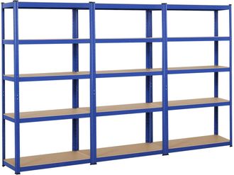 Yaheetech 3X Lagerregal 180 x 90 x 40 cm Schwerlastregal Kellerregal pulverbeschichtet in Blau mit MDF-Regal Steckregal 875kg