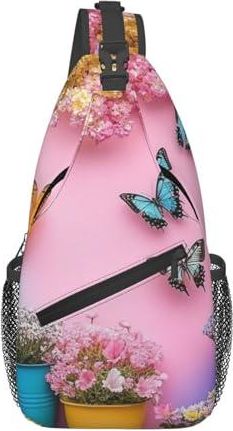 Generic Sac &agrave; dos &agrave; bandouli&egrave;re vigoureux avec fleurs et papillons pour homme