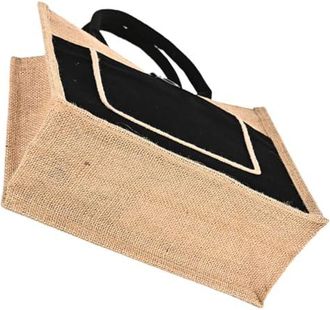 DOITOOL Cabas Lin Rétro Capacité Importante Fourre-tout Léger et Résistant pour Courses Plage Voyage et Usage Quotidien Décontracté avec Poignées Noir Petit M