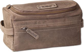 Woodland Große KULTURTASCHE WASCHTASCHE der Marke Woodland aus weichem, naturbelassenem Büffelleder in Dunkelbraun/Taupe