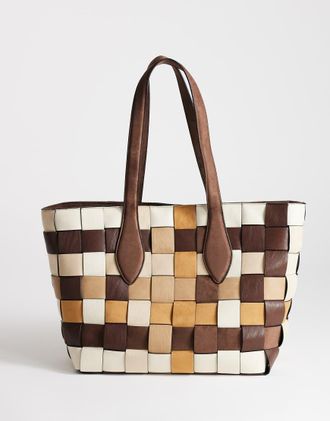 Topshop Myla - Gro&szlig;e Tragetasche im Patchwork-Design in Schokobraun-Neutral