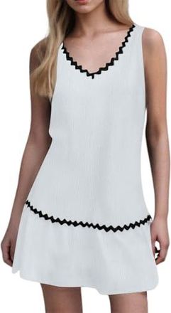 Generic 2026 Robes amincissantes pour femme Printemps et &eacute;t&eacute; Jupe courte d&eacute;contract&eacute;e col en V Slim confortable couleur unie robe, blanc, XXL