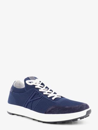 Kiton Mens Knitted Sneakers With Suede Inserts - Blue Cotton-Rubber Trainers Cotton/rubber