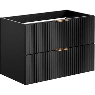 Vente-Unique Vente-unique - Meuble sous vasque suspendu stri&eacute; - Noir - L80 cm - zevara