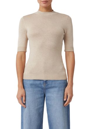 Comma Kurzärmeliger Feinstrickpullover mit angedeutetem Stehkragen