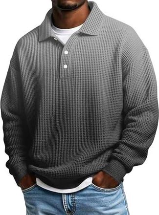 Generic T-shirt &agrave; manches longues pour homme - Polo &agrave; col montant boutonn&eacute; - Coupe r&eacute;guli&egrave;re - Pull dext&eacute;rieur respirant - T-shirt d&eacute;contract&eacute; basique uni - H