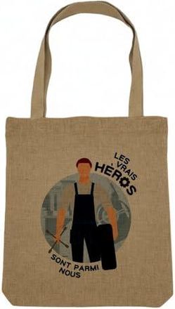 Fabulous Sac Shopping Tote Bag Aspect Lin - Les Vrais H&eacute;ros - M&eacute;canicien Garagiste M&eacute;tier Manuel Sac de Courses Toile Epaisse 360g Beige Naturel Cabas Port&eacute; Ep