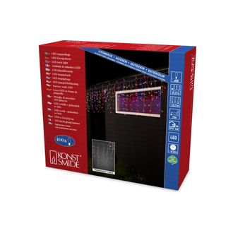 Konstsmide 3673-503 LED Eisregen Lichtervorhang mit bunten Globes / f&uuml;r Au&szlig;en (IP44) / 24V Au&szlig;entrafo / 400 bunte Dioden / transparentes Kabel