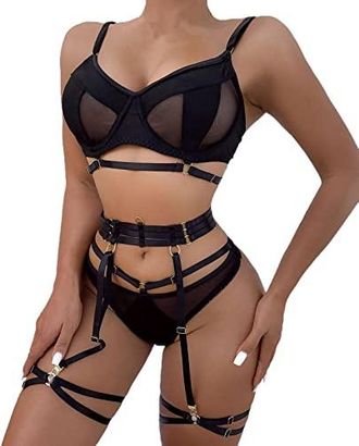 Generic Lingerie Sexy Femme Coquine Hot Lingerie Femme Une soir&eacute;e Coquine Ensemble Noir Dentelle Ultra Sexy Look Fatale pour Soir&eacute;e Coquine Ou Nuit Passionn&eacute;e